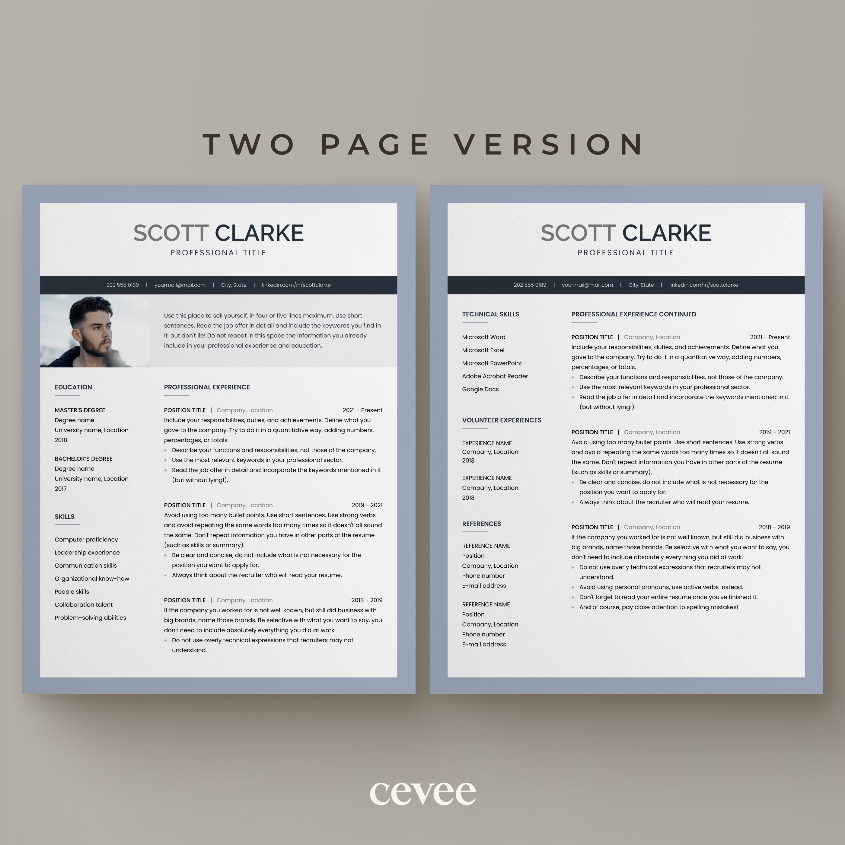 Modern Resume Template for Word and Docs Bundle, With Photo. Includes 1 ...