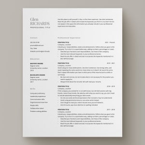 Simple Resume Template for Microsoft Word. Without Photo. Includes One ...