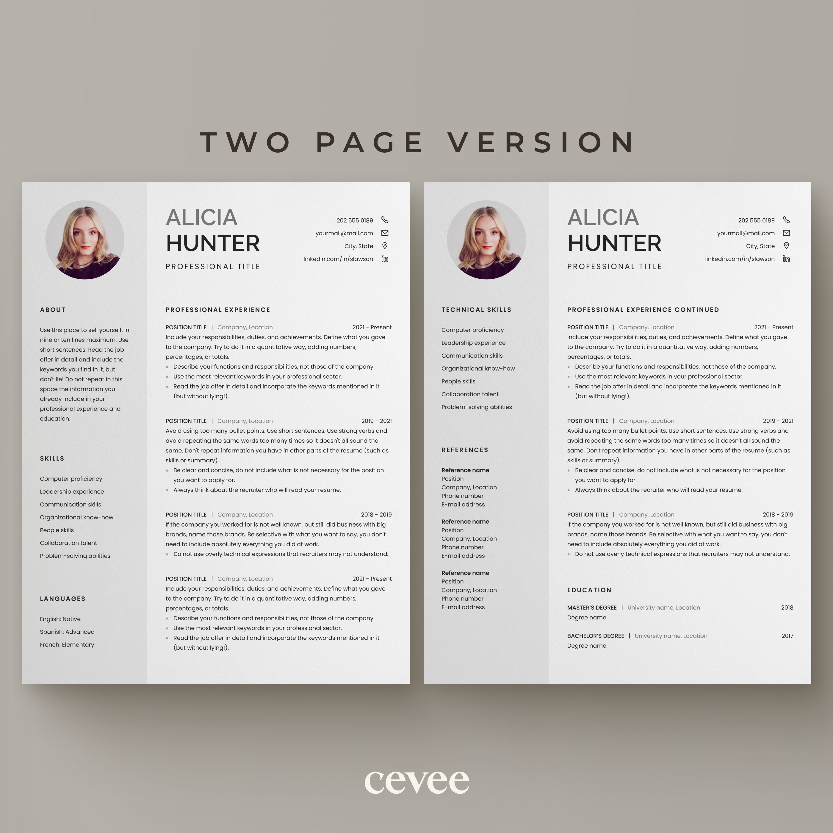 Resume Template for Word and Docs Bundle, With Photo. Includes 1 and 2 ...