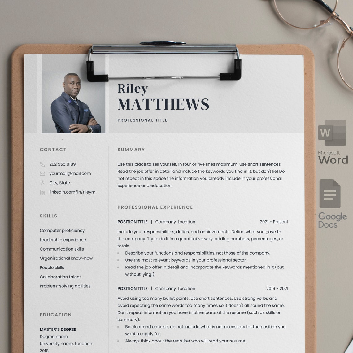 Executive Resume Template for Word and Docs Bundle With - Etsy
