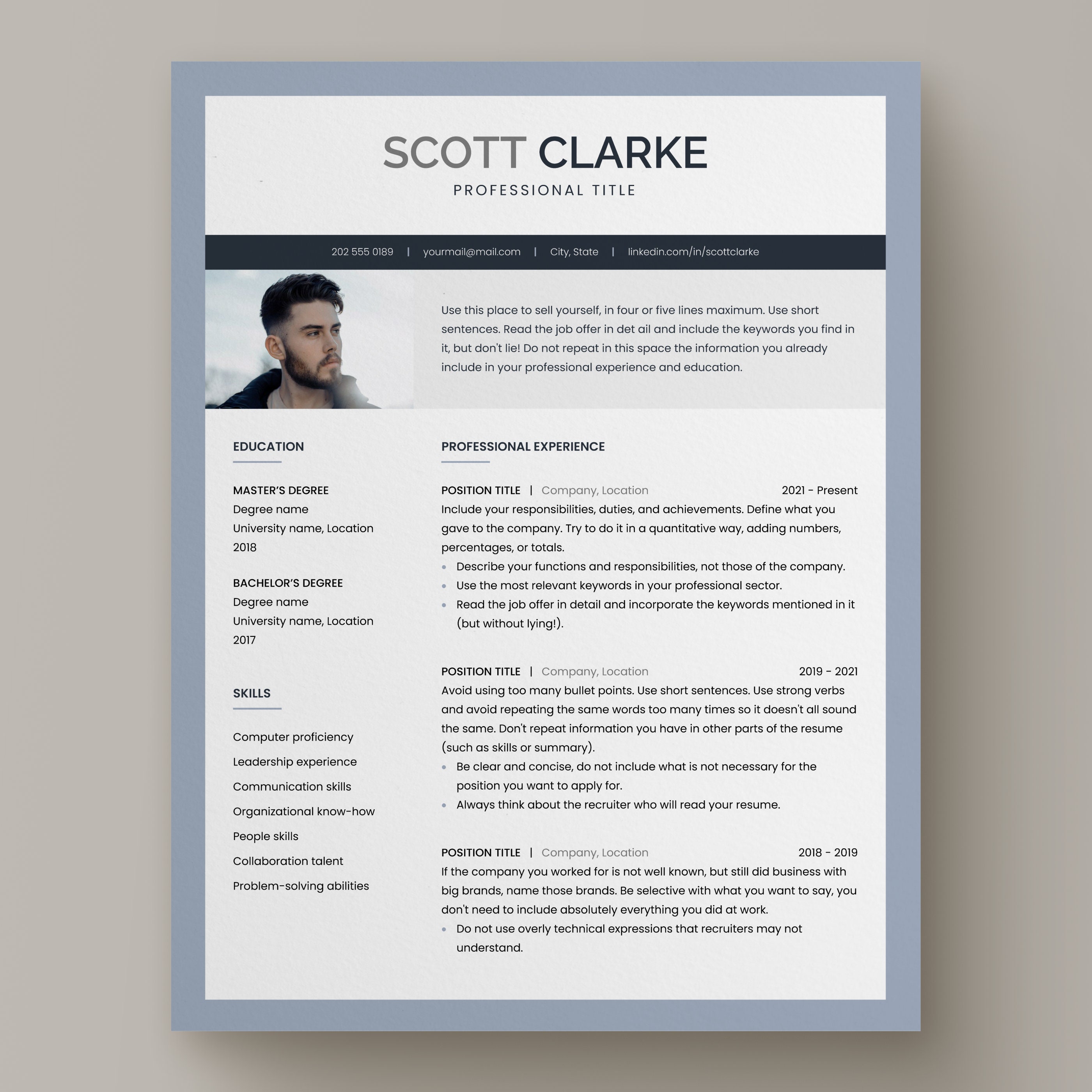 Modern Resume Template for Word and Docs Bundle, With Photo. Includes 1 ...