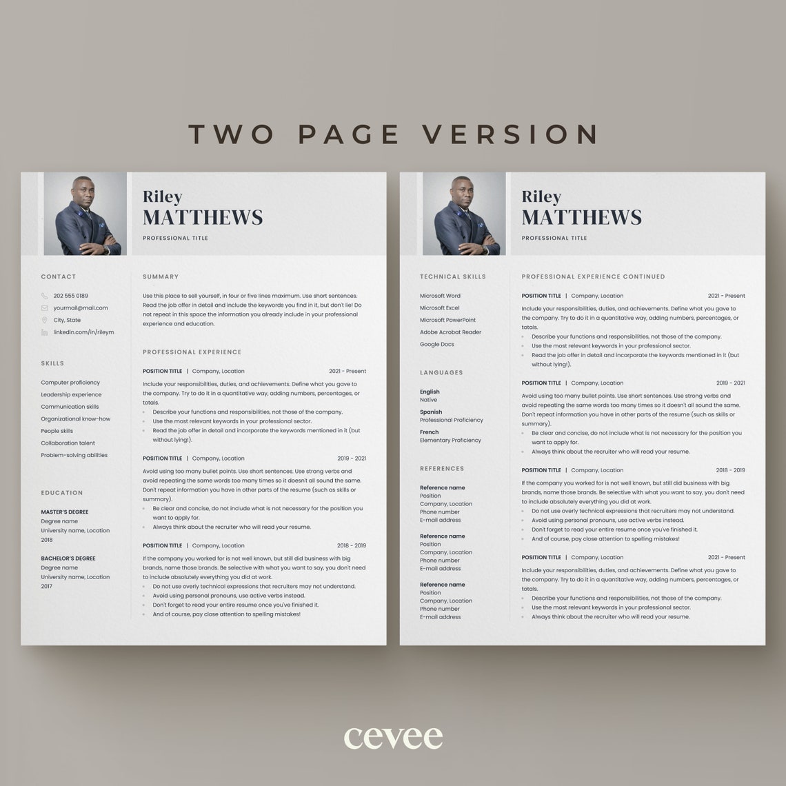 Executive Resume Template for Word and Docs Bundle With - Etsy