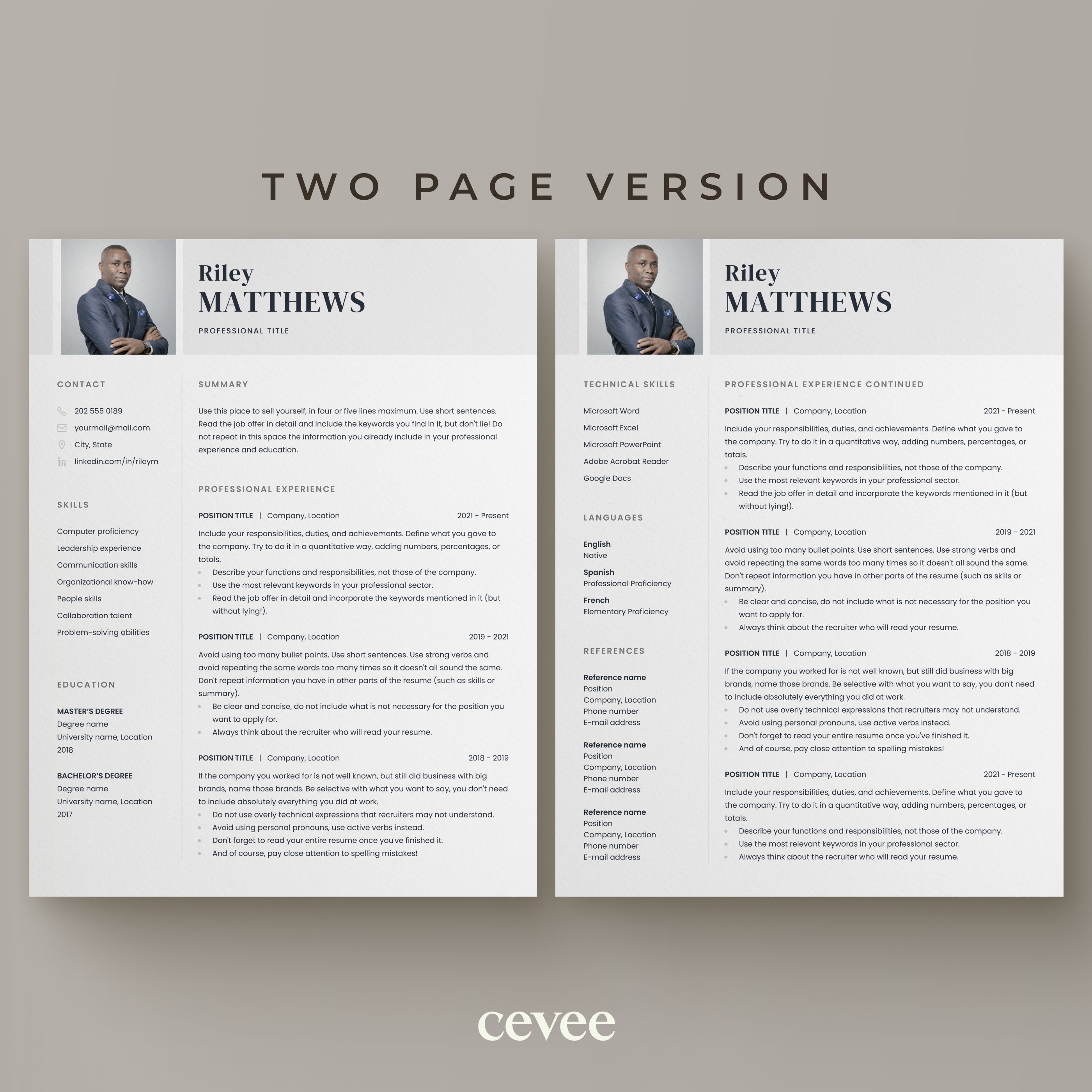 Executive Resume Template for Word and Docs Bundle, With Photo ...
