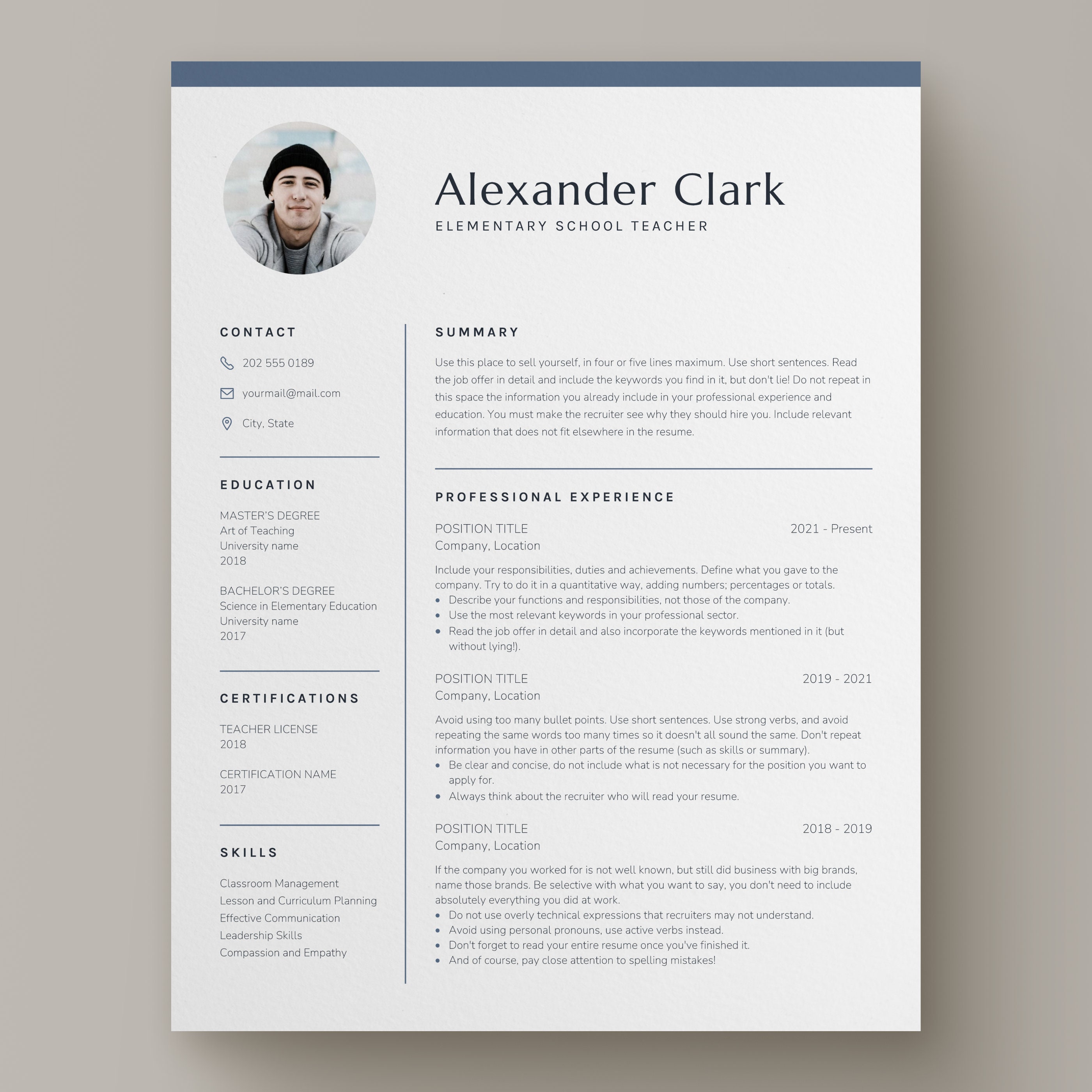 Teacher Resume Template for Google Docs With Photo. Includes - Etsy