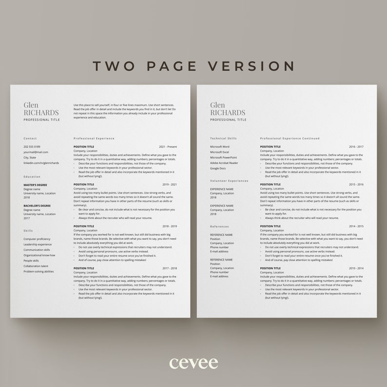 Simple Resume Template for Microsoft Word. Without Photo. Includes One ...