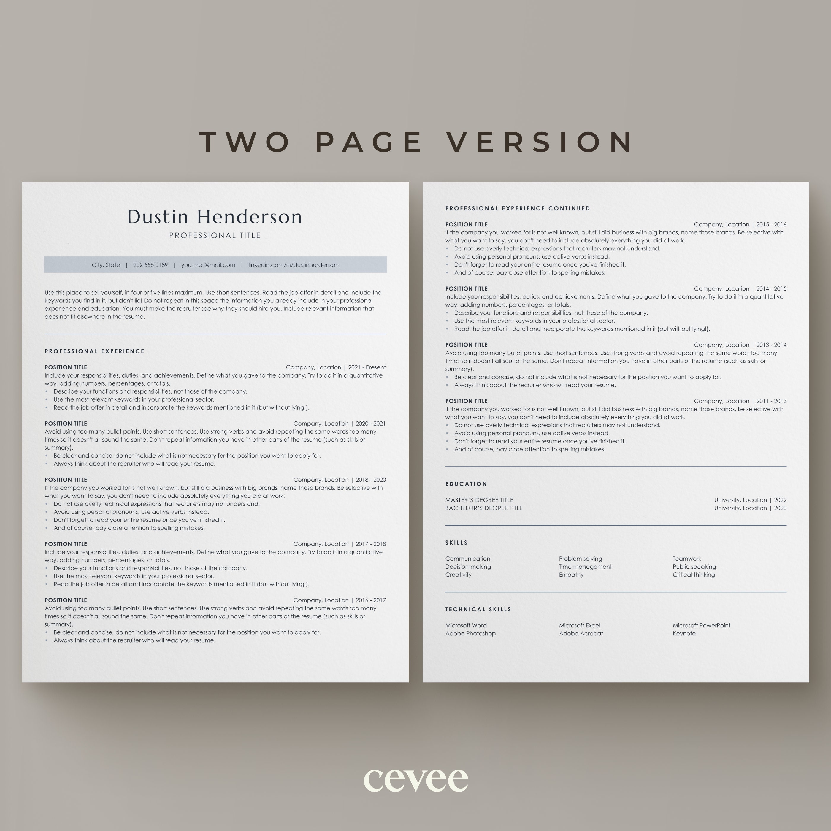 ATS Friendly Resume Template for Google Docs. Includes One and Two Page ...