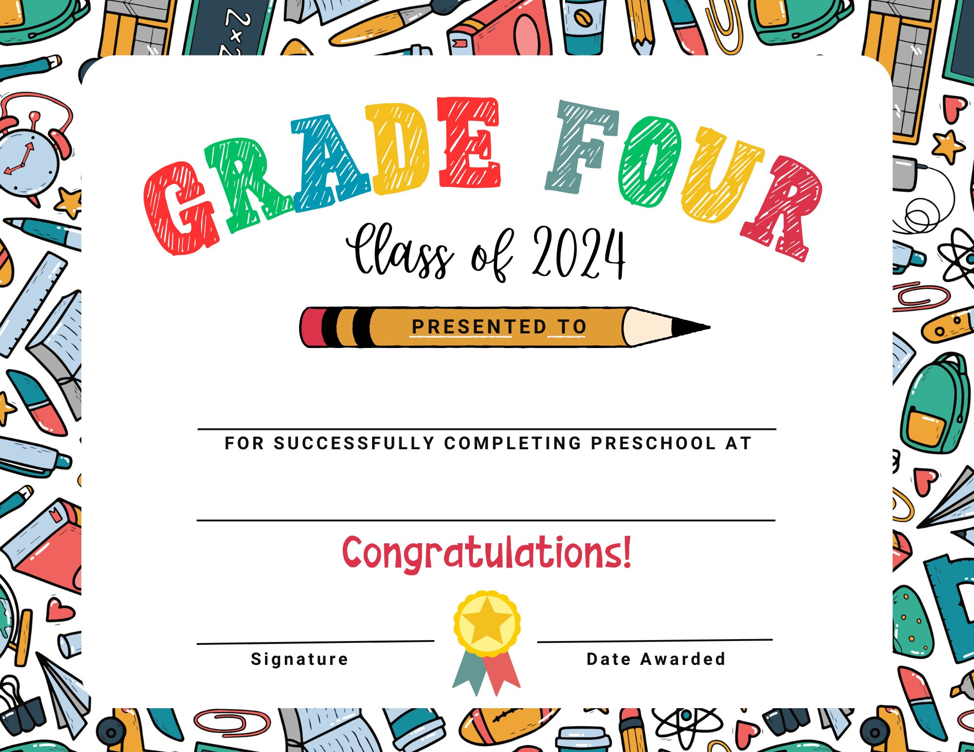 Fillable Grade Graduation Certificate, Elementary Grade 1 to 6 Graduate ...