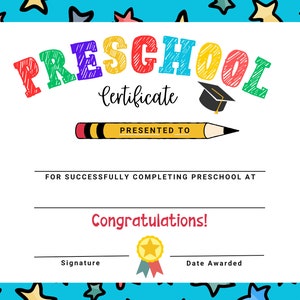 Fillable Preschool Graduation Certificate, Preschool Graduation, Last ...