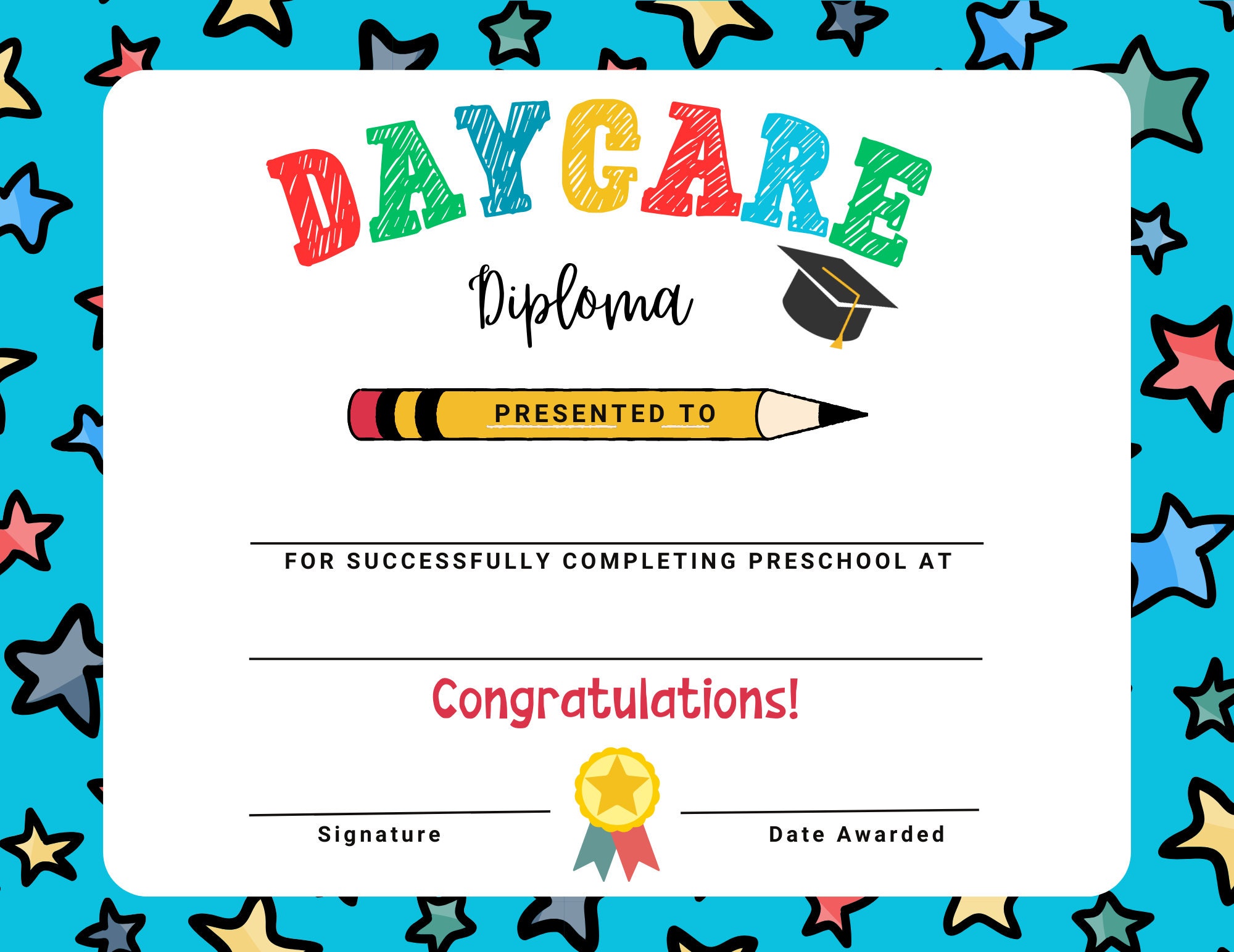 Fillable Daycare Graduation Certificate, Daycare Graduation, Last Day ...