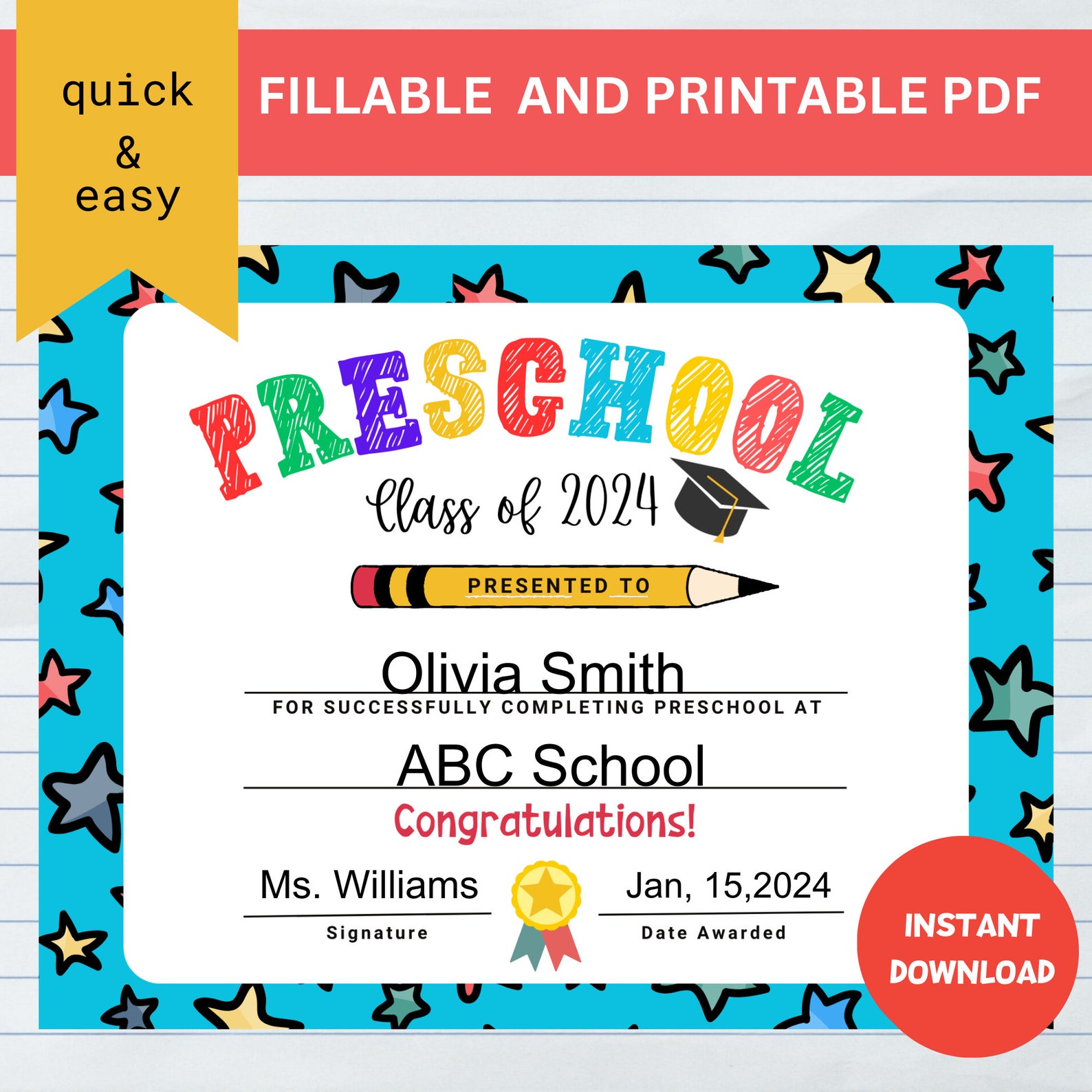 Fillable Preschool Graduation Certificate, Preschool Graduation, Last ...