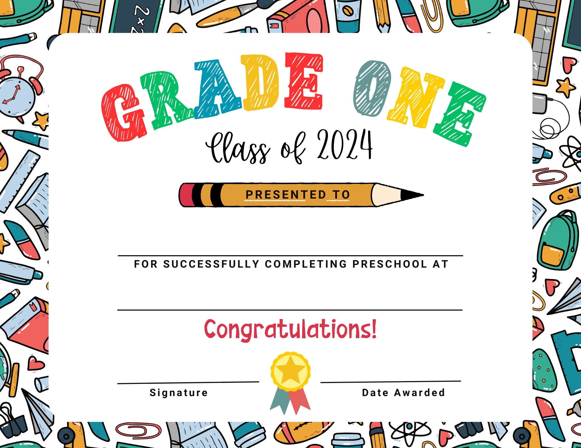 Fillable Grade Graduation Certificate, Elementary Grade 1 to 6 Graduate ...