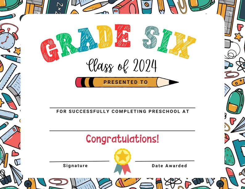 Fillable Grade Graduation Certificate, Elementary Grade 1 to 6 Graduate ...