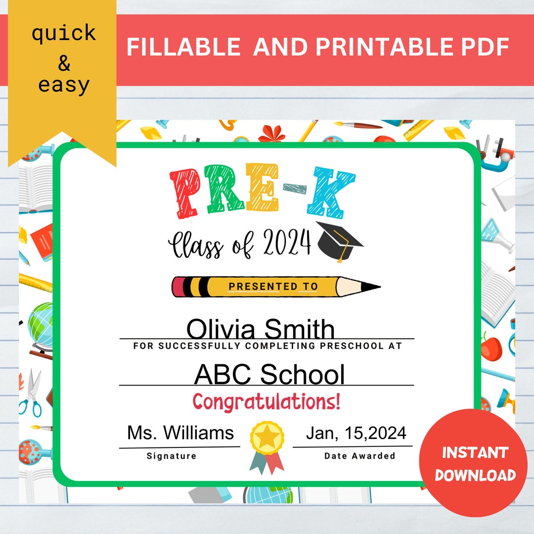 Fillable Pre-k Graduation Certificate, Pre-k Graduation, Last Day of ...
