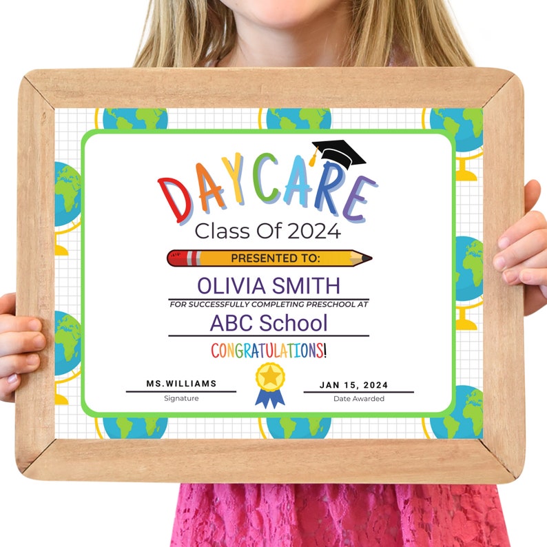 Fillable Daycare Graduation Certificate, Daycare Graduation, Last Day ...