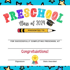 Fillable Preschool Graduation Certificate, Preschool Graduation, Last ...