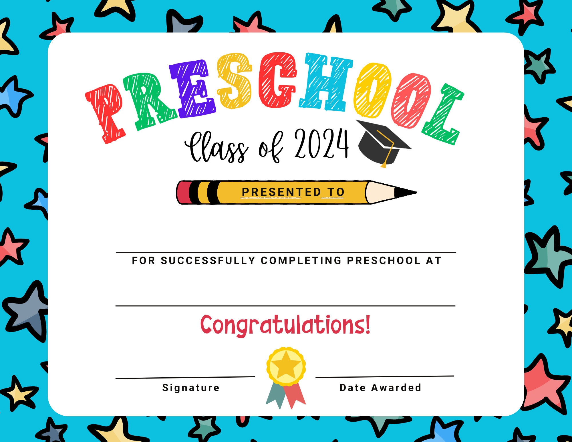 Fillable Preschool Graduation Certificate, Preschool Graduation, Last ...