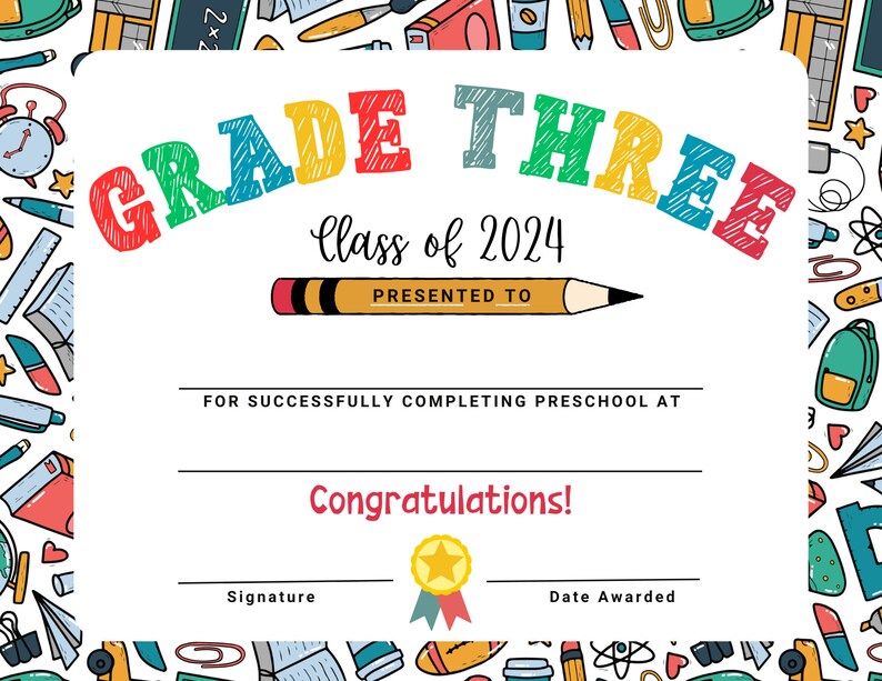 Fillable Grade Graduation Certificate, Elementary Grade 1 to 6 Graduate ...