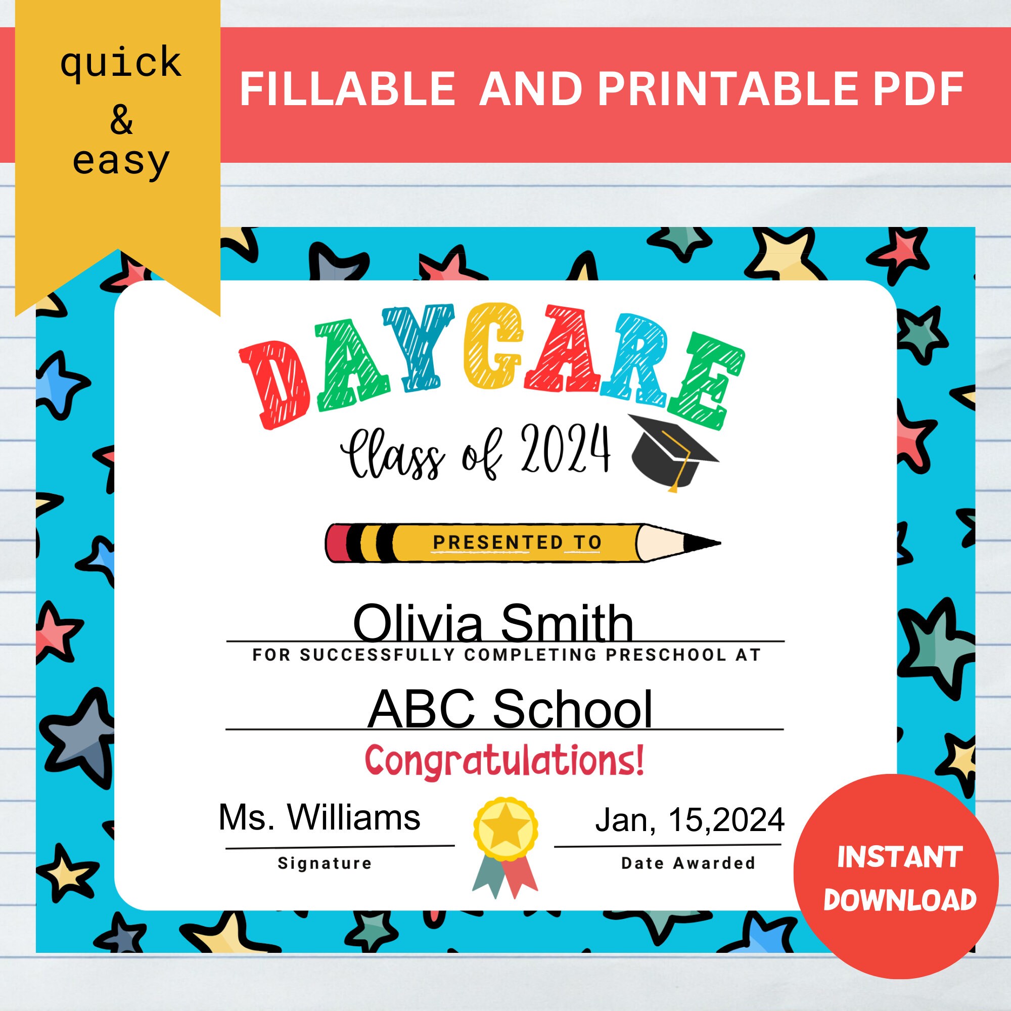 Fillable Daycare Graduation Certificate, Daycare Graduation, Last Day ...