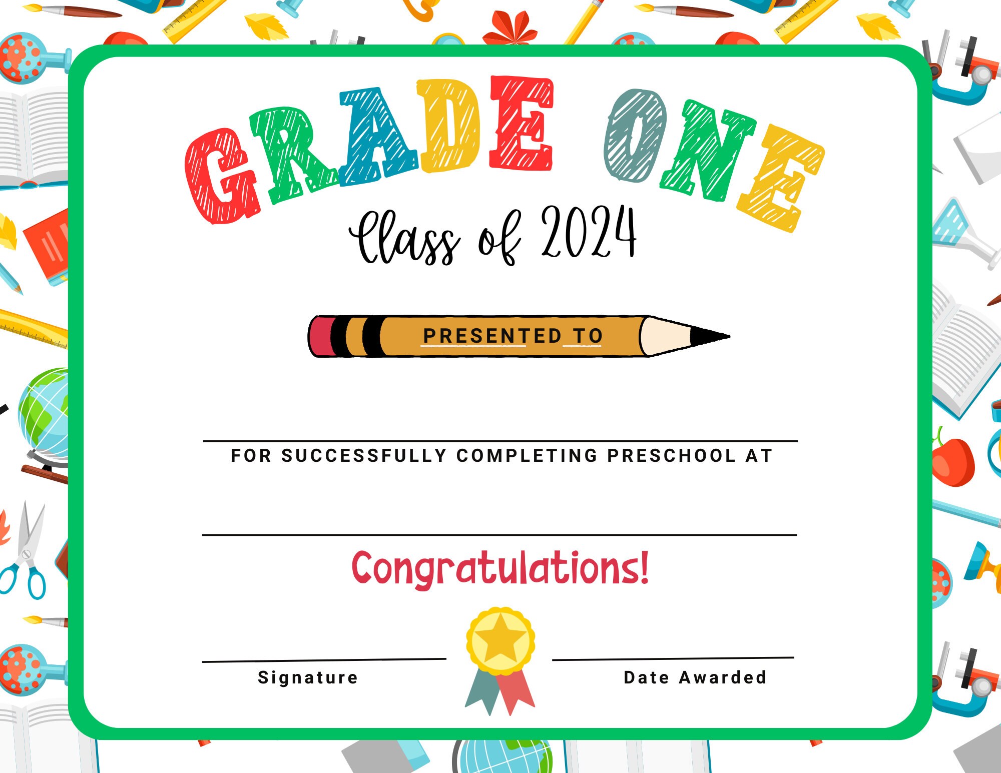 Fillable Grade Graduation Certificate Diploma, Elementary Grade 1 to 6 ...