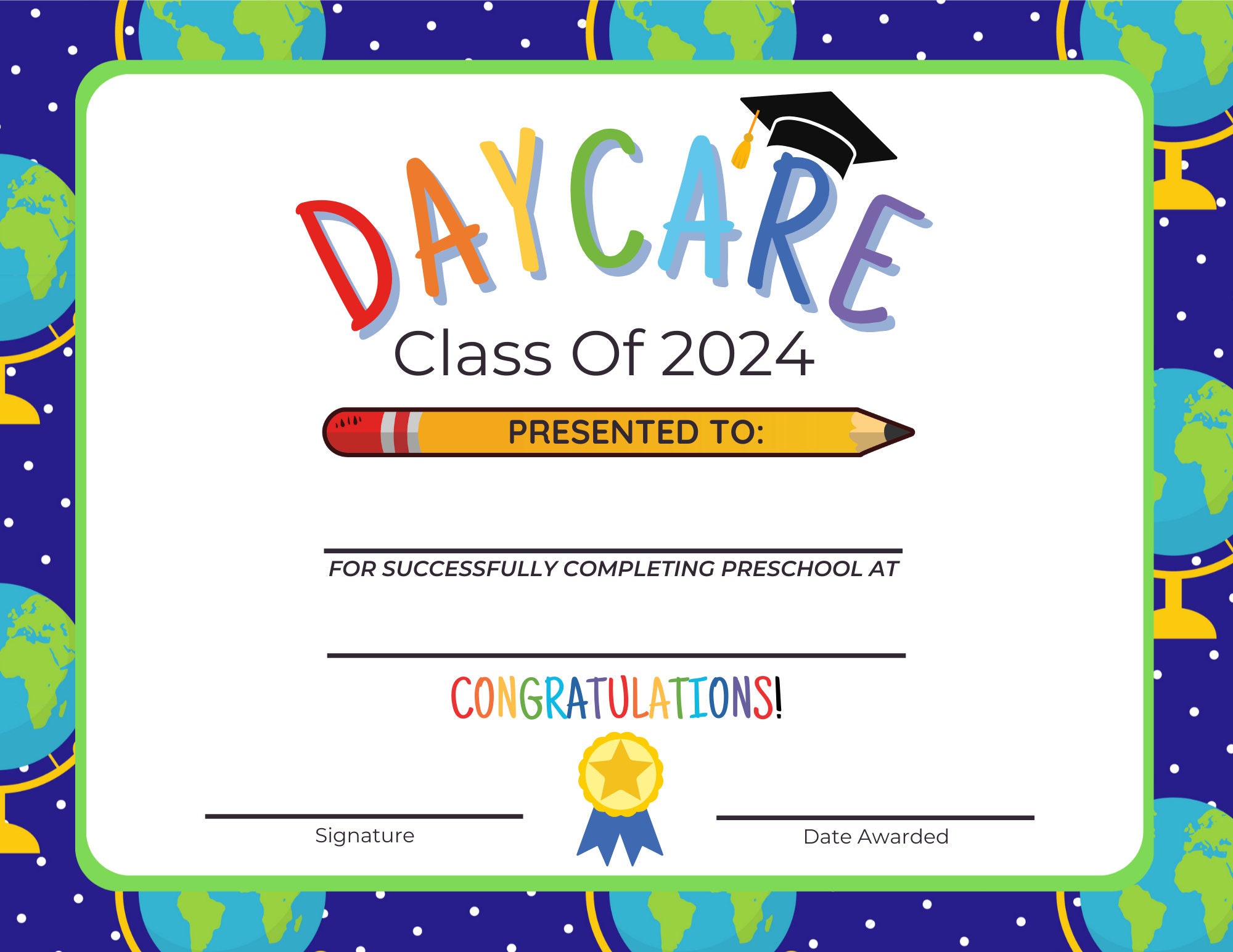 Fillable Daycare Graduation Certificate, Daycare Graduation, Last Day ...