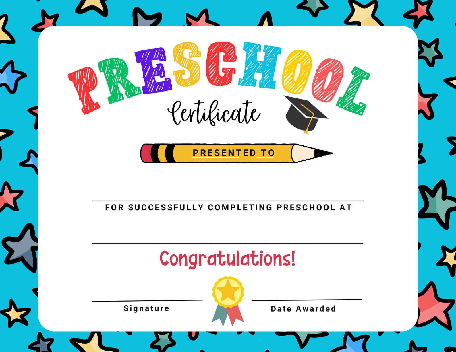 Fillable Preschool Graduation Certificate, Preschool Graduation, Last ...
