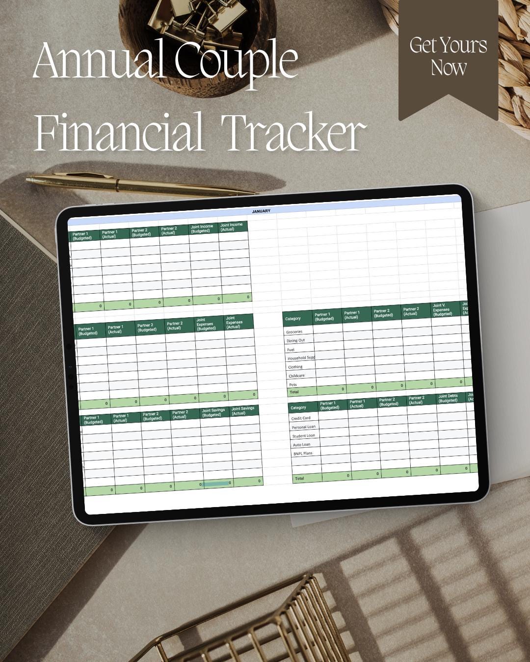 Couples Finance Planner Printable and Editable, Budget Tracker for ...