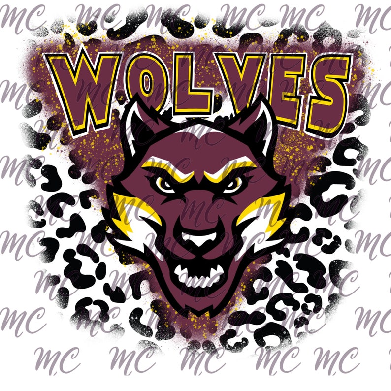 Wolves Maroon and Gold School Spirit PNG Animal Print Sublimation ...