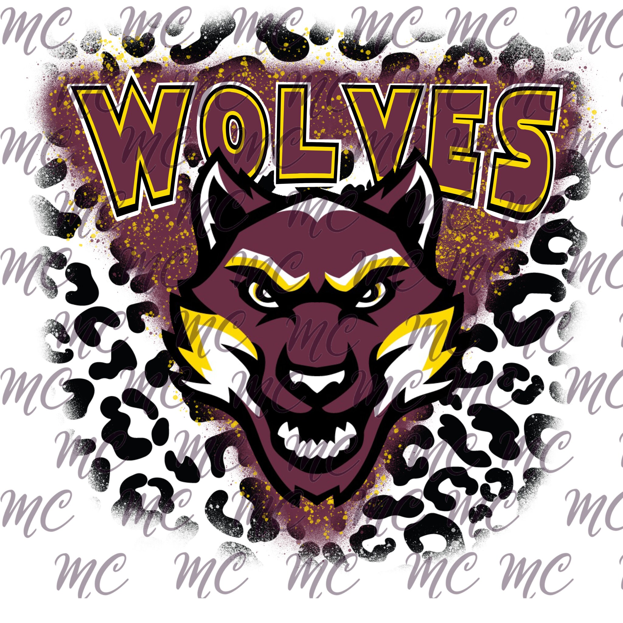 Wolves Maroon and Gold School Spirit PNG Animal Print Sublimation ...