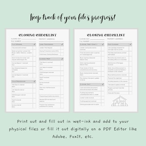 Title & Escrow Closing File Checklist, Real Estate Closing Checklist - Etsy