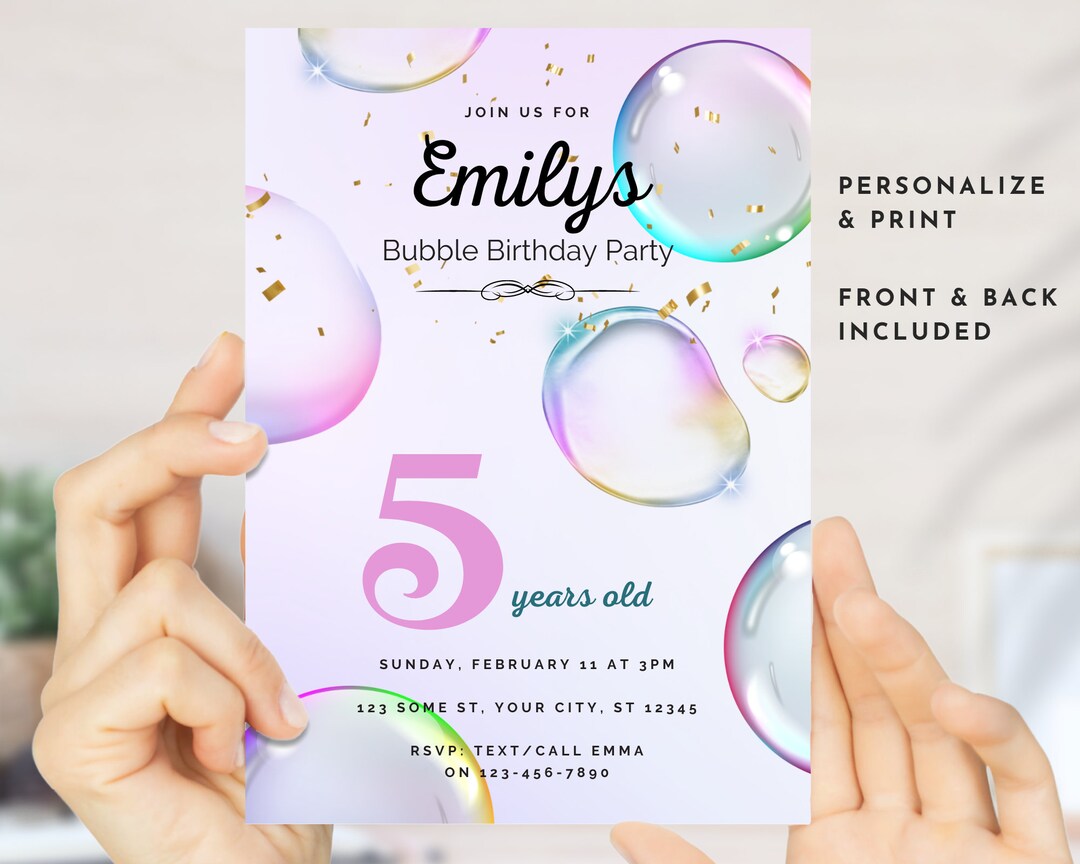 Editable Bubble Party Birthday Invitation Bubble Birthday - Etsy