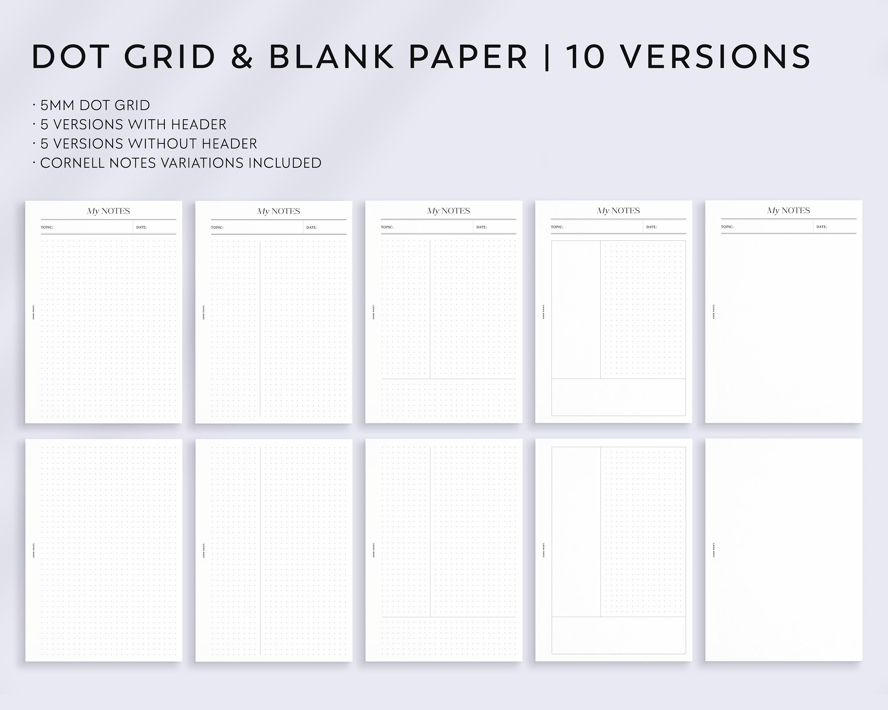 Printable Notes Paper Dot Grid Paper Lined Paper Graph Paper Notebook ...