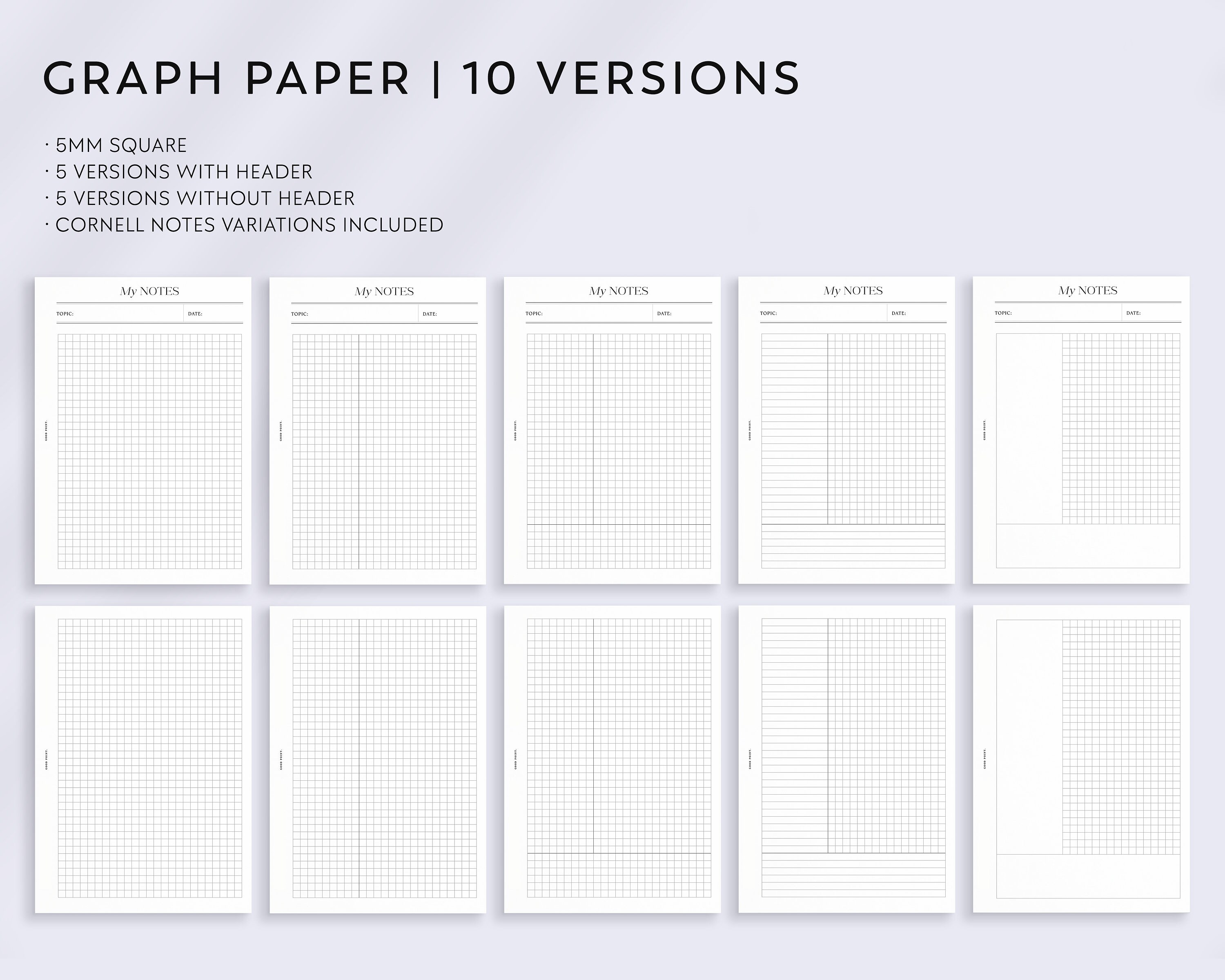 Printable Notes Paper Dot Grid Paper Lined Paper Graph Paper Notebook ...