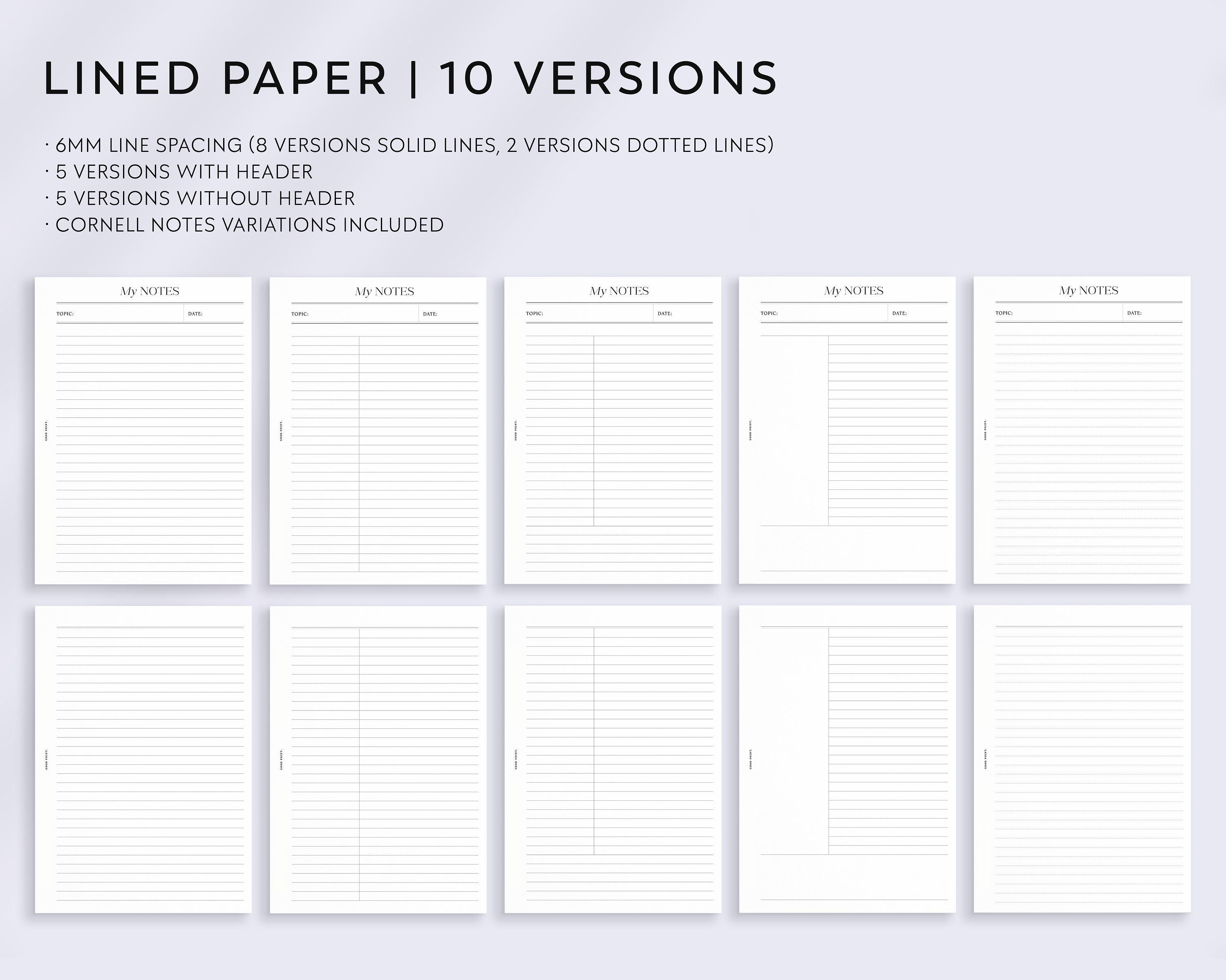 Printable Notes Paper Dot Grid Paper Lined Paper Graph Paper Notebook ...