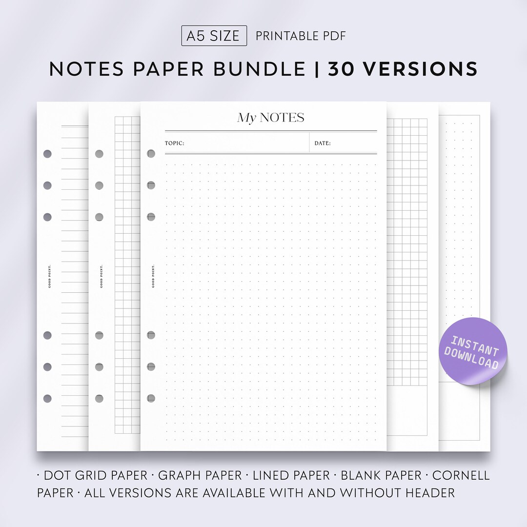 Printable Notes Paper Dot Grid Paper Lined Paper Graph Paper Notebook ...