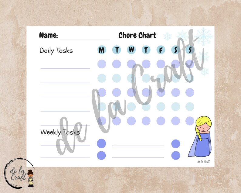 Editable Princess Chore Chart Fillable Chore Chart Tracker - Etsy