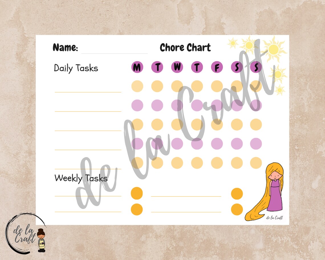 Editable Princess Chore Chart Fillable Chore Chart Tracker - Etsy