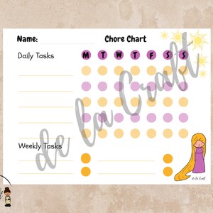 Editable Princess Chore Chart Fillable Chore Chart Tracker - Etsy