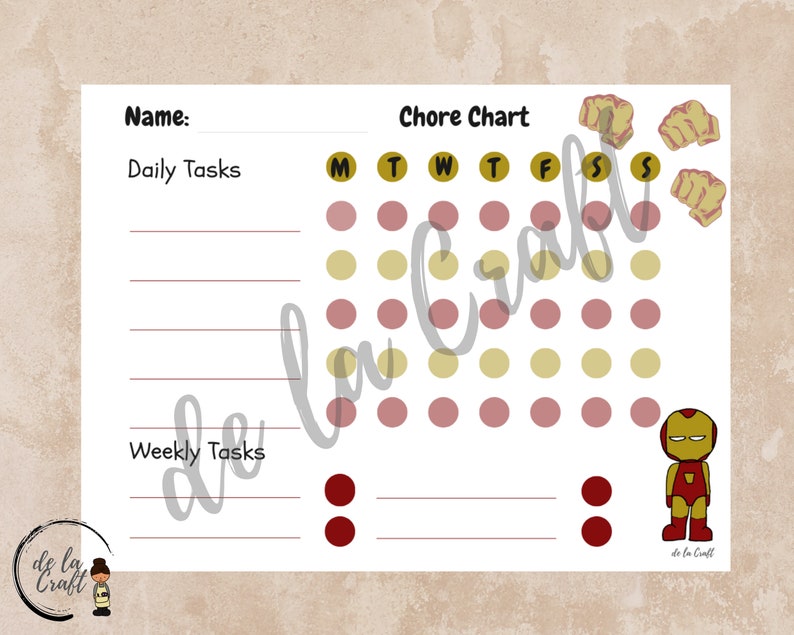 Editable Hero Chore Chart, Fillable Chore Chart Tracker - Etsy