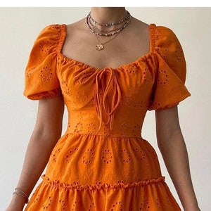 Mini Orange Dress Cottagecore Cocktail Birthday Party Prom - Etsy