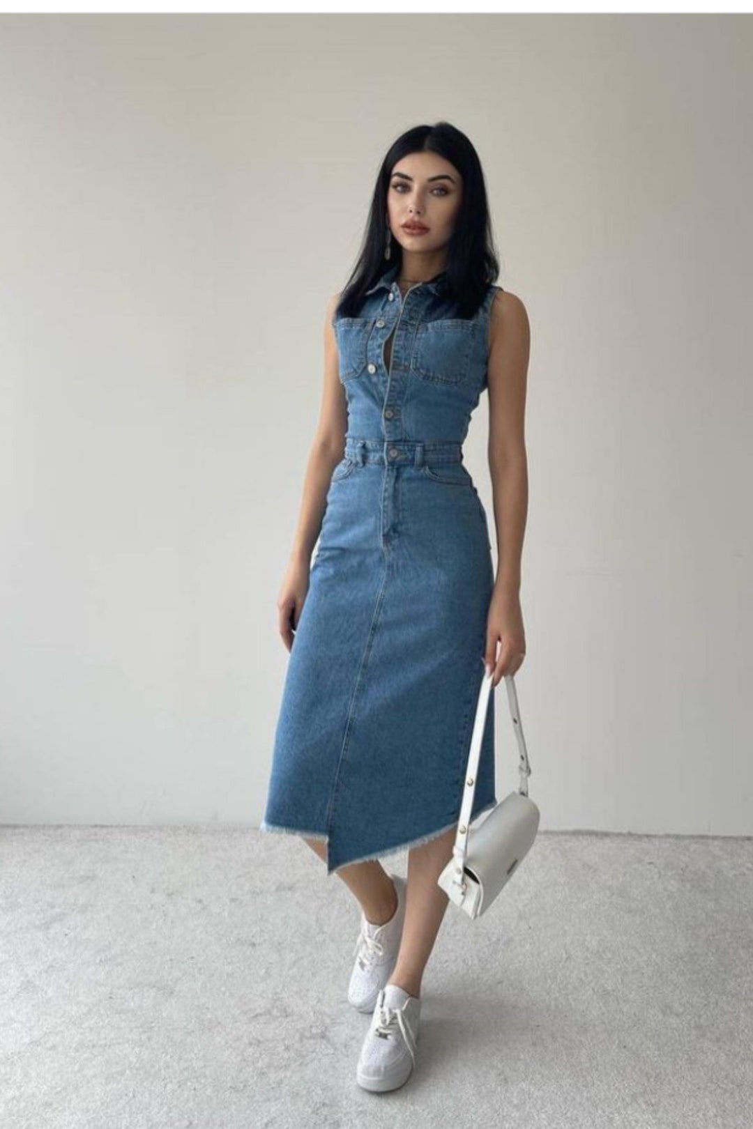 Short Denim Dress With Straps Retro Denim Dress Blue Jean Dress Denim ...