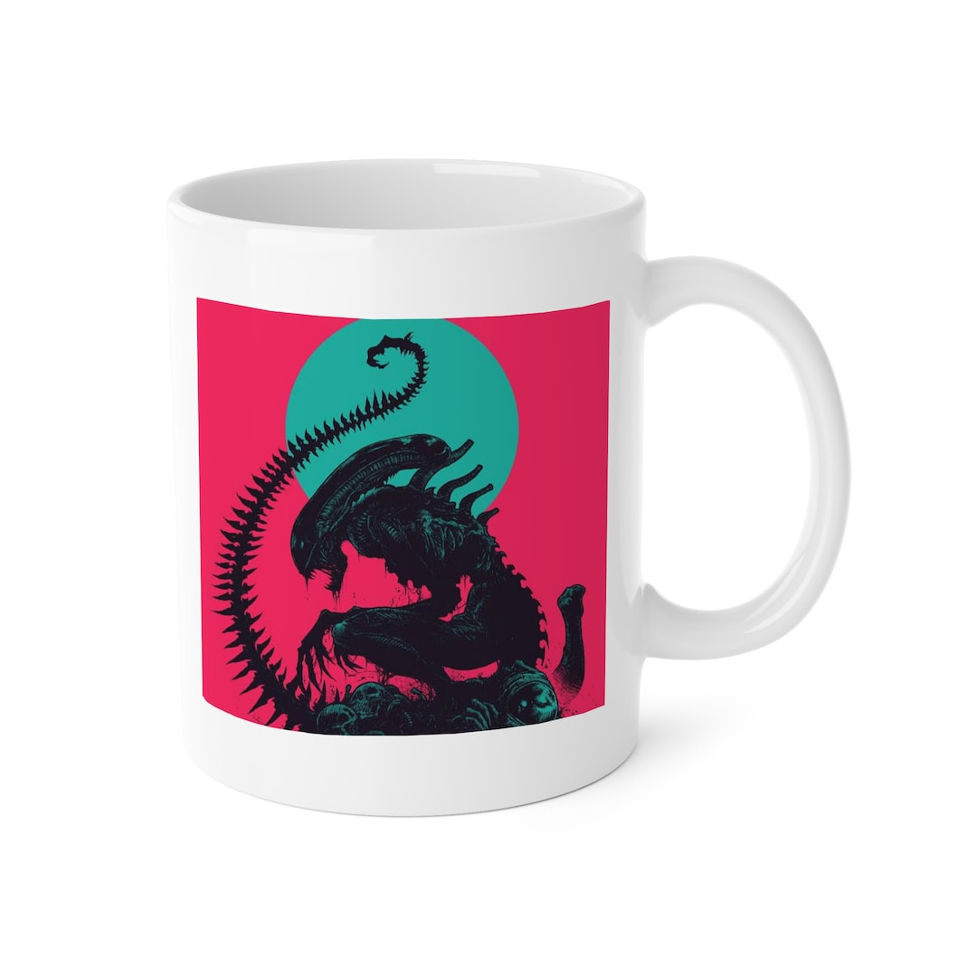 Xenomorph Illustration Aesthetic Colors Mug, Coffee Mug, Tea Cup, Funny ...