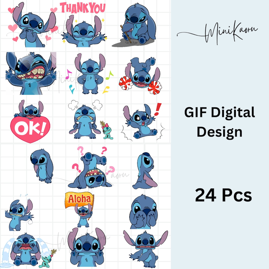 Stitch Emotes Digital GIF Stickers 24 Pcs - Etsy Canada