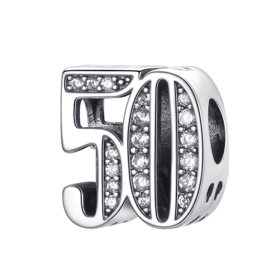 50 Charm 50th Fifty Birthday Anniversary Bracelet Compatible Pandora Fit Charm Sterling Silver ...