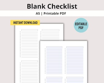 Blank Checklist Printable PDF, Blank to Do List, Minimalist to Do List ...