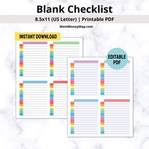 Multi-color Blank Checklist Printable PDF, Blank to Do List, Minimalist ...