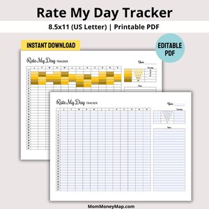 Rate My Day Tracker Printable PDF, Daily Self-reflection Printable ...