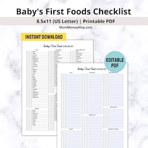 Baby's First Foods Checklist Printable PDF, Baby Food Tracker, Baby ...
