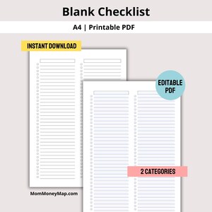 Blank Checklist Printable PDF A4, Blank to Do List PDF A4, Minimalist ...