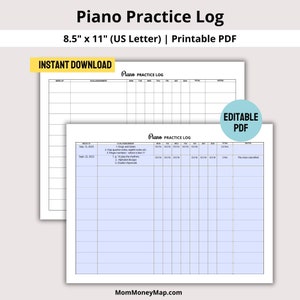 Piano Practice Log Printable PDF, Piano Lessons Log Sheet, Piano ...