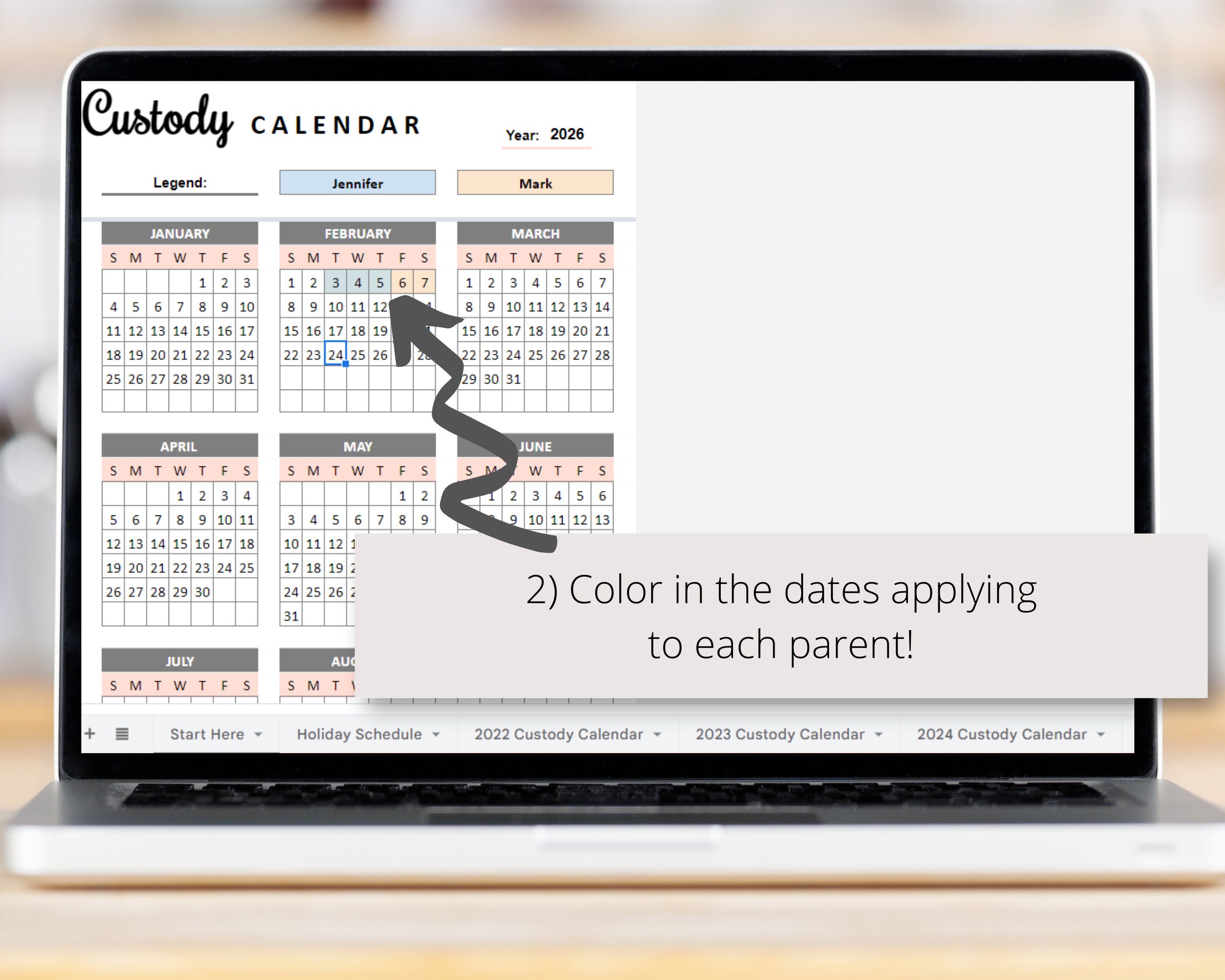 Co-parenting Calendar Google Sheets Spreadsheet Co Parenting - Etsy